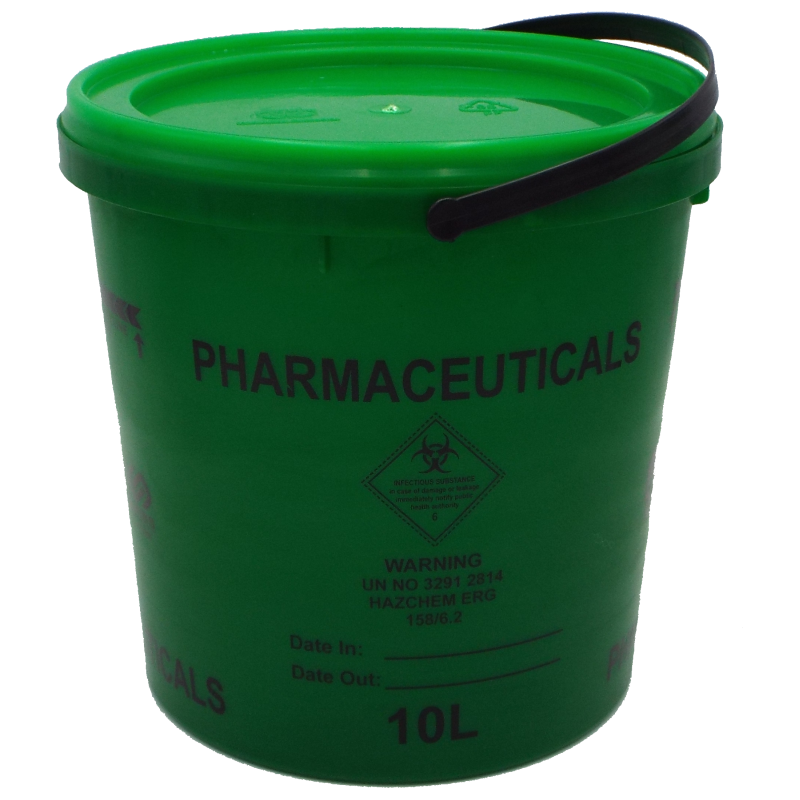 10L Green Pharmaceutical Waste Container with Sealable Lid